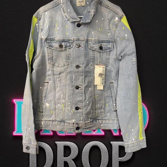 Jackets & Coats | Kdnk Light Wash Splatter Paint Denim Jacket W Neon ...